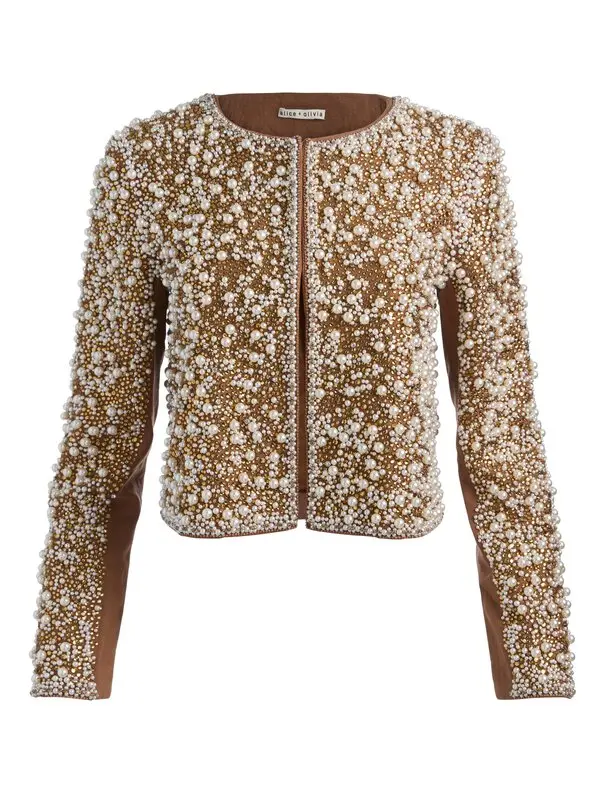 Alice + Olivia Kidman Embellished Cropped Jacket - Camel/multi
