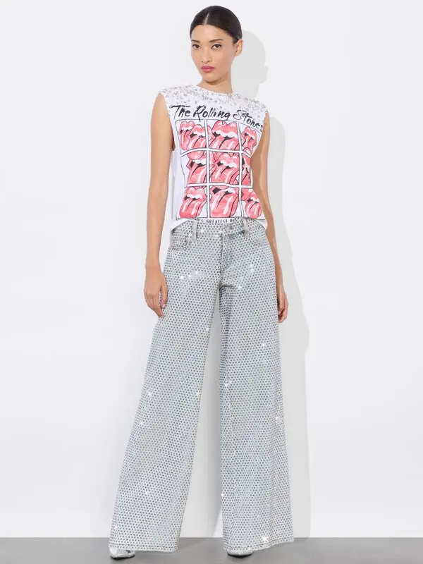 Alice + Olivia Embellished Graphic Muscle Tank