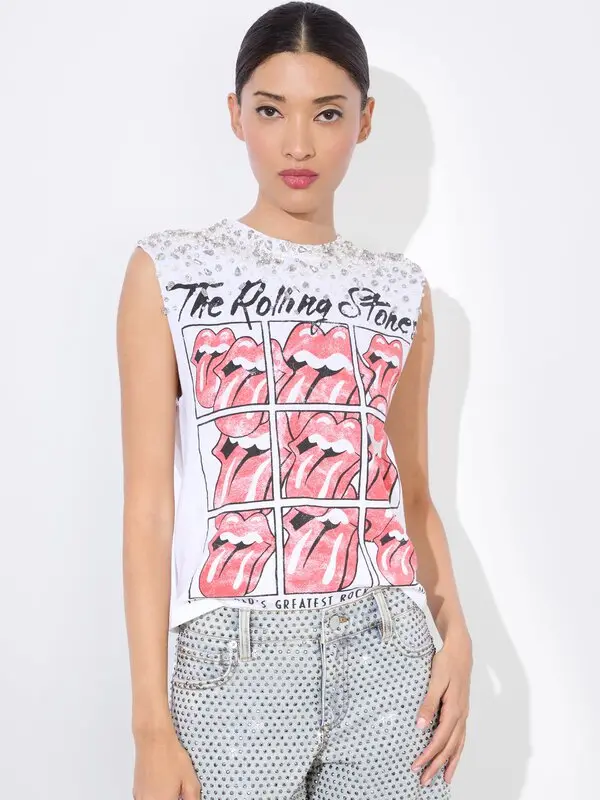 Alice + Olivia Embellished Rolling Stones Muscle Tank