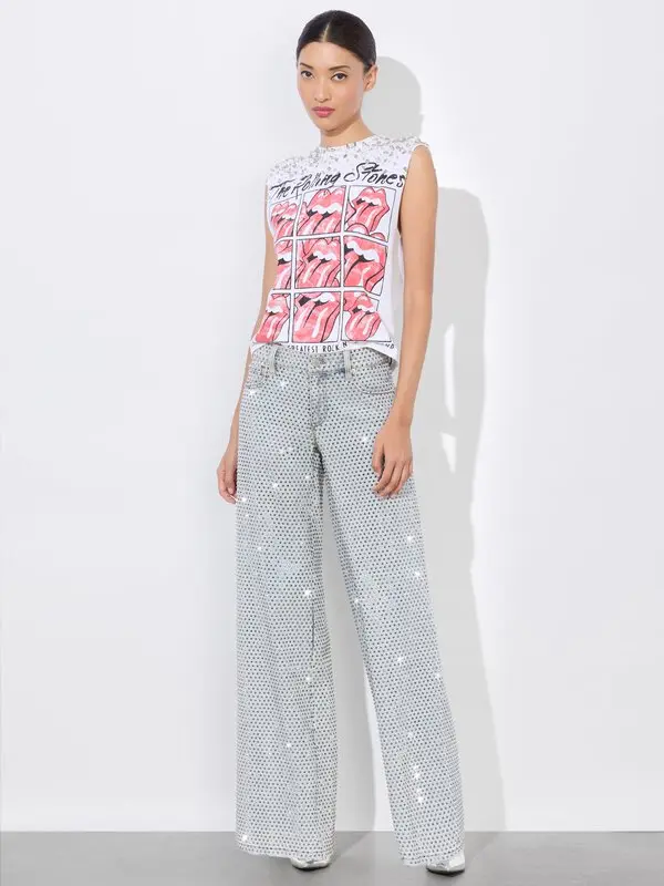 Alice + Olivia Embellished Rolling Stones Muscle Tank