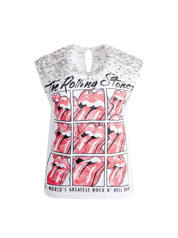 Alice + Olivia Embellished Rolling Stones Muscle Tank
