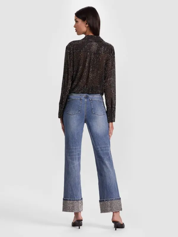 Alice + Olivia Embellished Wide Leg Cropped Jeans
