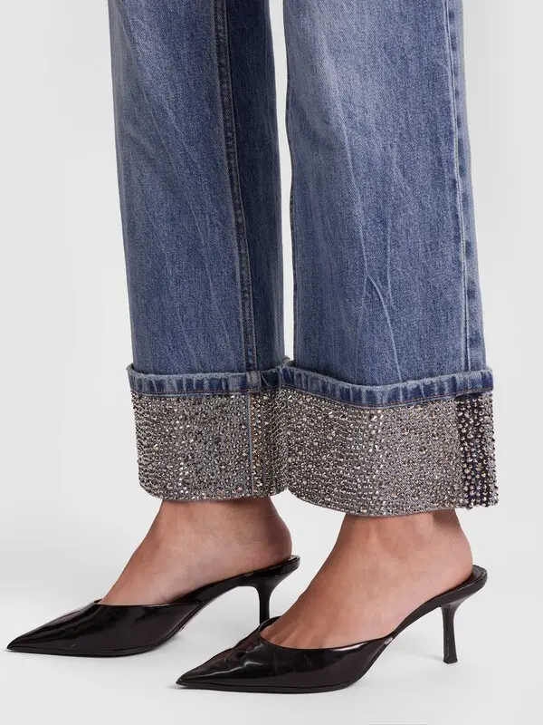 Alice + Olivia Embellished Wide Leg Cropped Jeans