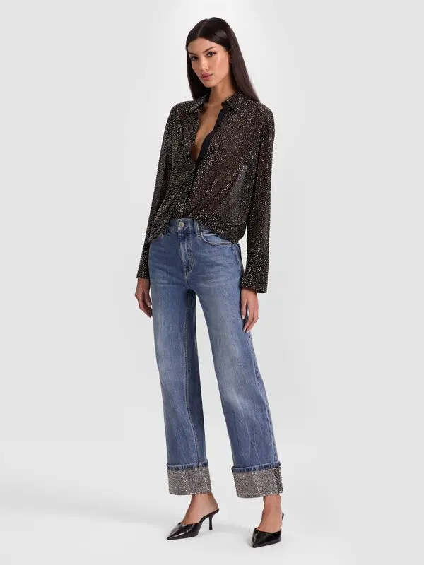 Alice + Olivia Embellished Wide Leg Cropped Jeans