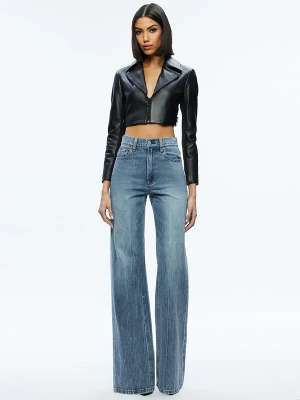 Alice + Olivia Cropped Leather Jacket With Side Belt