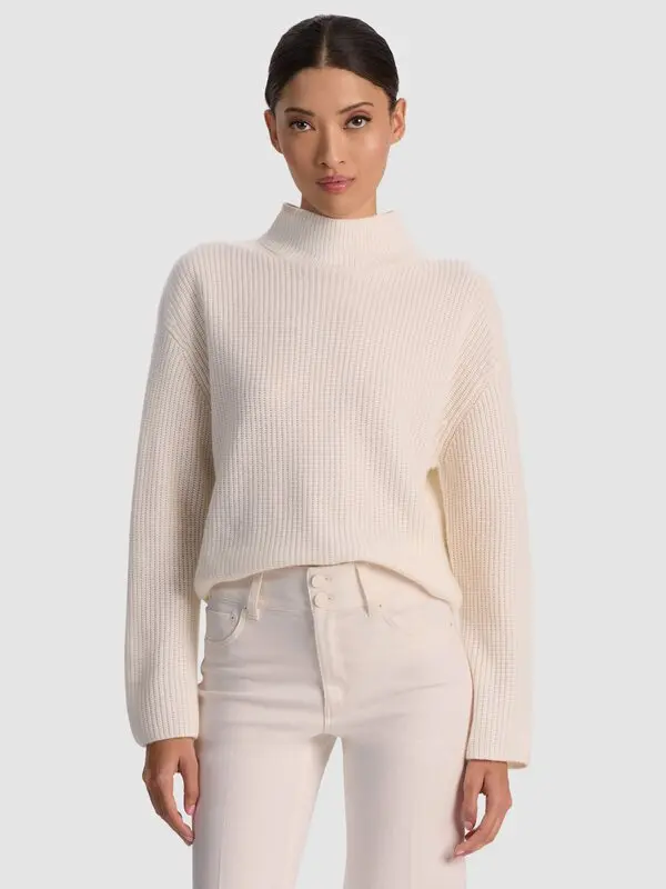 Alice + Olivia Nance Cashmere Ribbed Turtleneck Sweater - Ecru