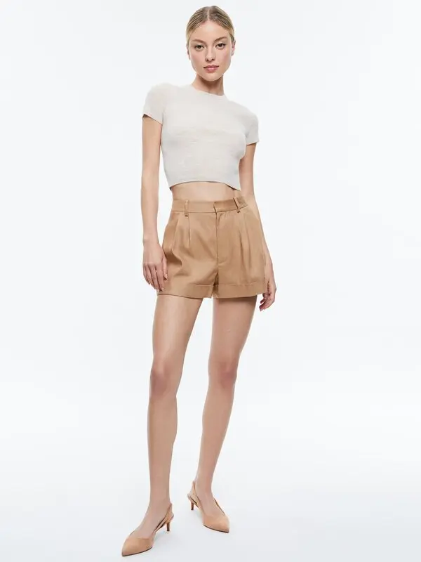 Alice + Olivia Ciara Pullover Ribbed Fine Knit Short Sleeve Top