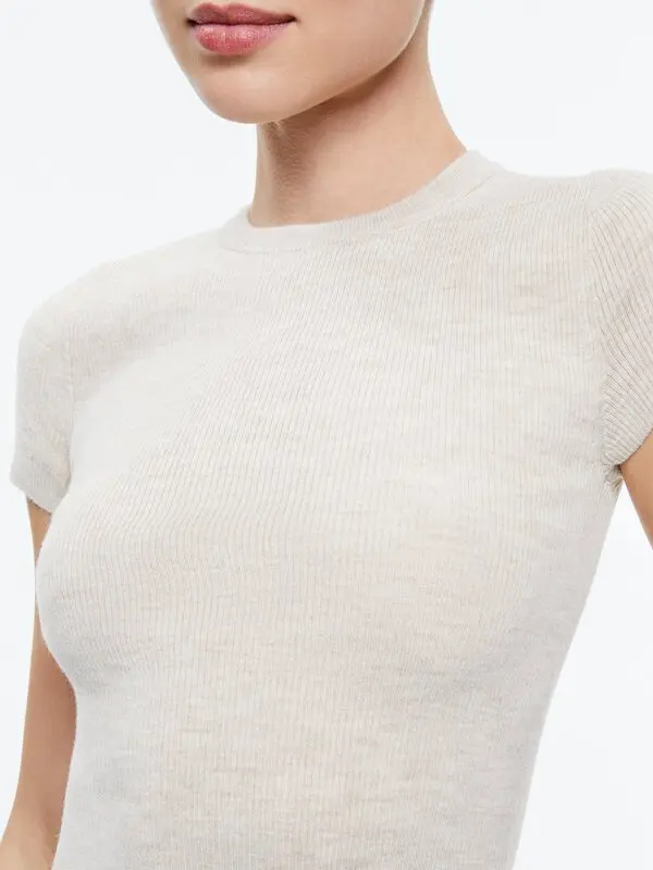 Alice + Olivia Ciara Pullover Ribbed Fine Knit Short Sleeve Top