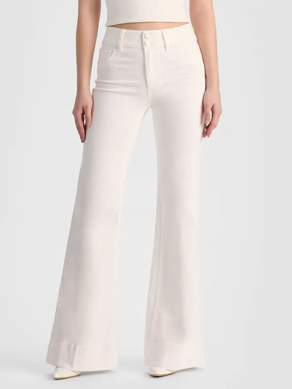 Alice + Olivia High Rise Wide Leg Double Button Jeans - White