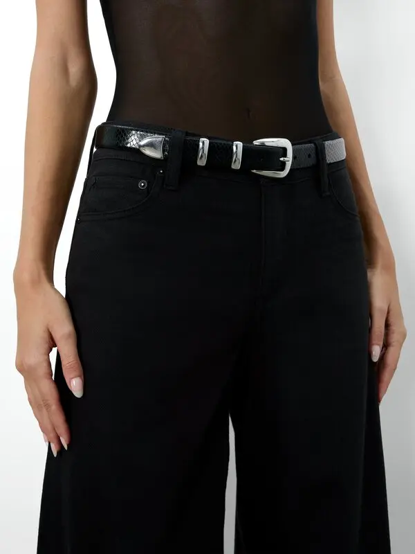 Alice + Olivia Hayden Buckle Belt - Black/silver