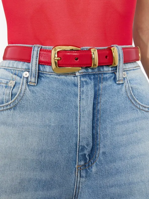 Alice + Olivia Hayden Buckle Belt - Bright Ruby/gold