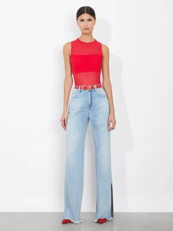Alice + Olivia Hayden Buckle Belt - Bright Ruby/gold