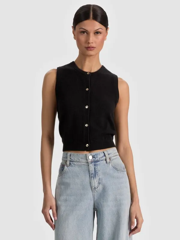 Alice + Olivia Loly Button Front Cashmere Vest - Black