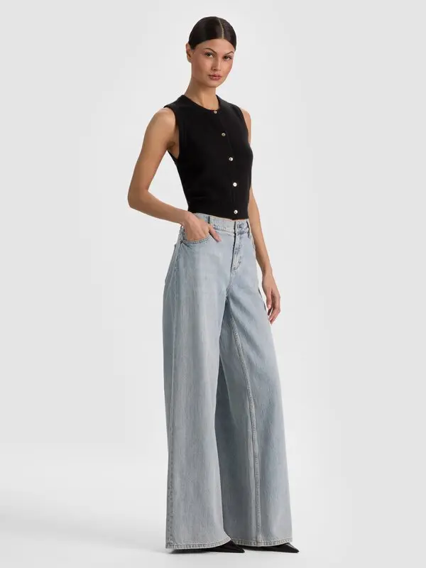 Alice + Olivia Loly Button Front Cashmere Vest - Black