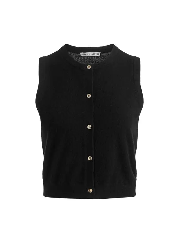 Alice + Olivia Loly Button Front Cashmere Vest - Black