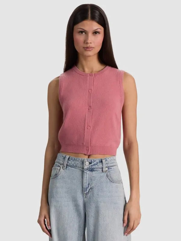 Alice + Olivia Loly Button Front Cashmere Vest - Deep Rose