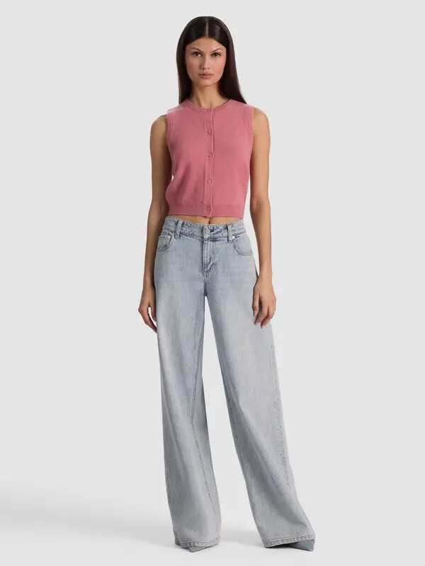 Alice + Olivia Loly Button Front Cashmere Vest - Deep Rose