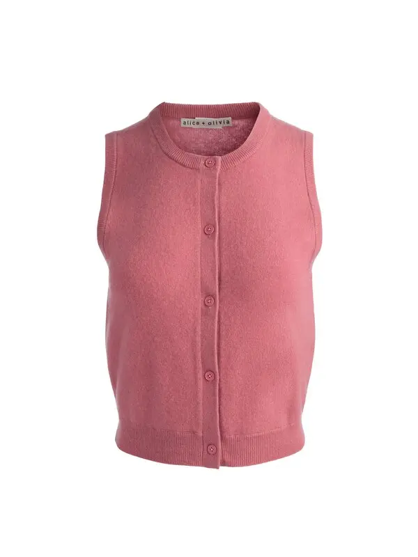 Alice + Olivia Loly Button Front Cashmere Vest - Deep Rose