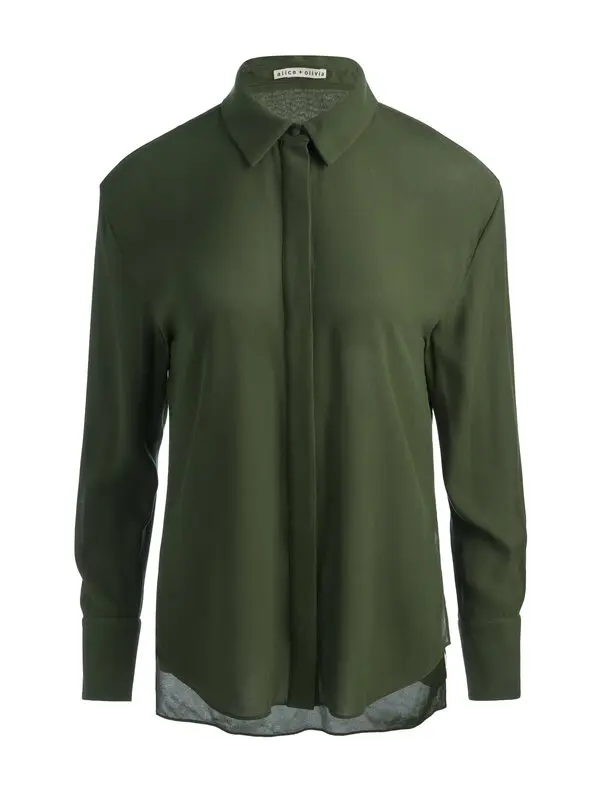 Alice + Olivia Dimitra Oversized Button-down Shirt With Classic Collar And High-low Hem