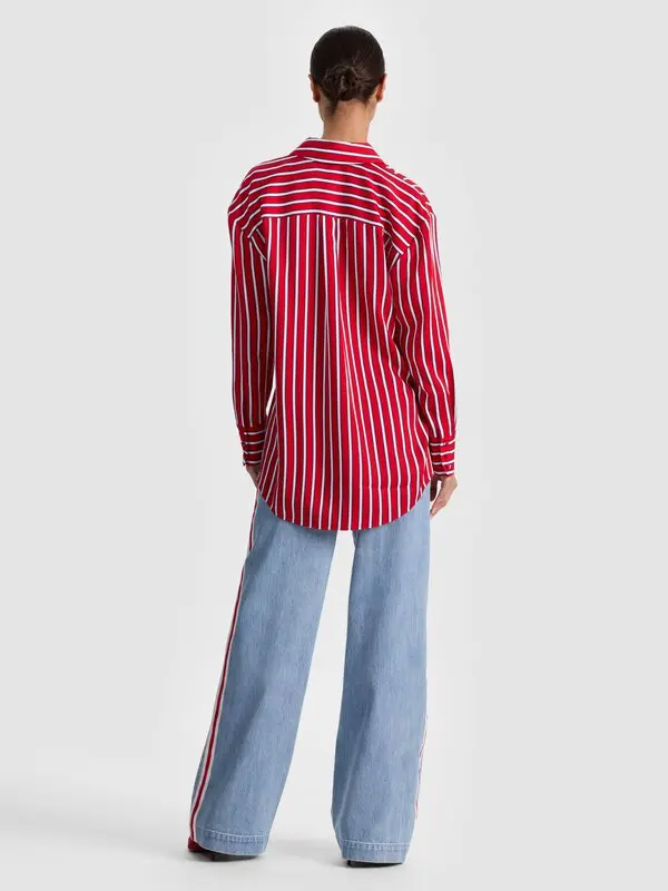 Alice + Olivia Dimitra Oversized Striped Button-down Shirt - Teakwood Chili Pepper