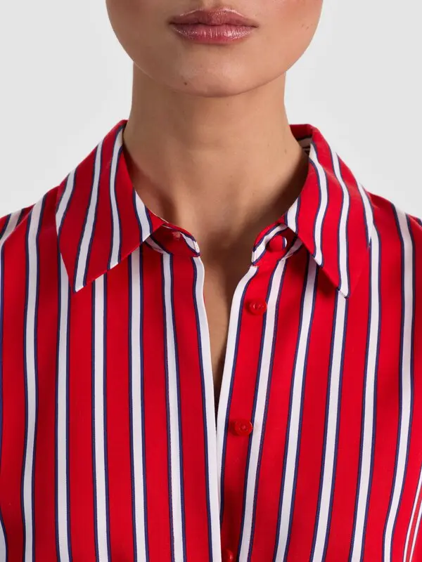 Alice + Olivia Dimitra Oversized Striped Button-down Shirt - Teakwood Chili Pepper