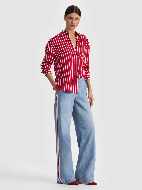 Alice + Olivia Dimitra Oversized Striped Button-down Shirt - Teakwood Chili Pepper