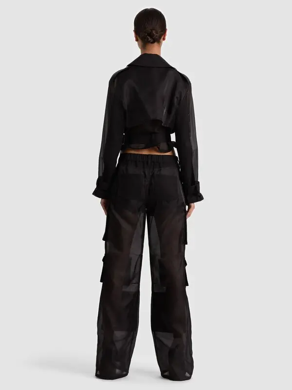 Alice + Olivia Sheer Cropped Trench Coat - Black