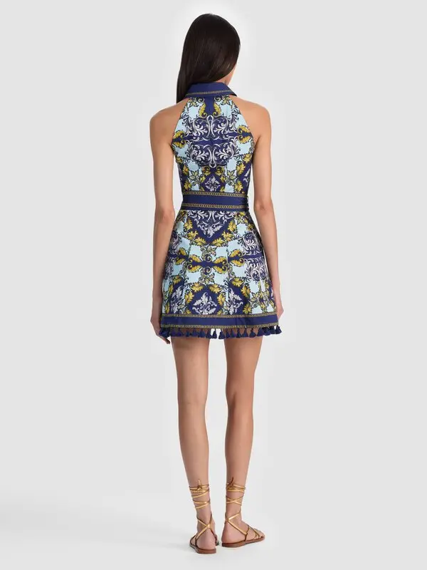 Alice + Olivia Sleeveless Mini Shirt Dress With Pom-pom Trim