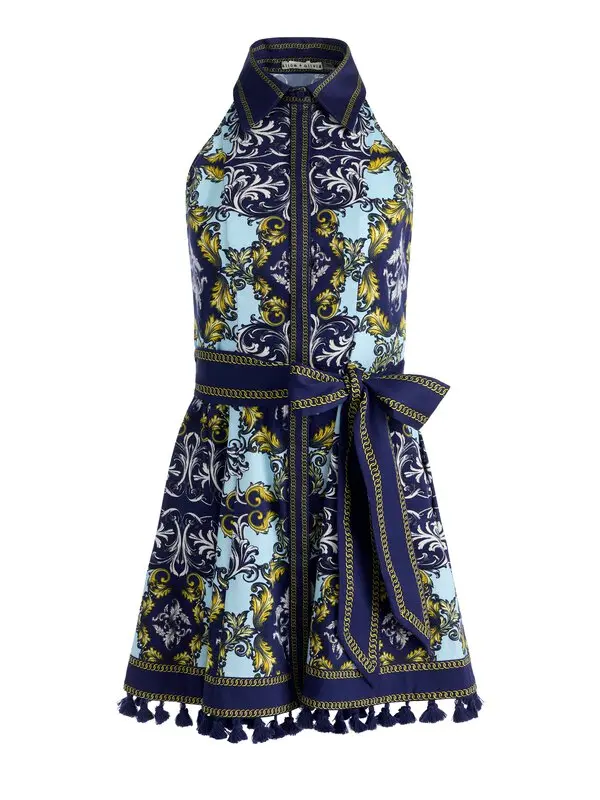 Alice + Olivia Sleeveless Mini Shirt Dress With Pom-pom Trim
