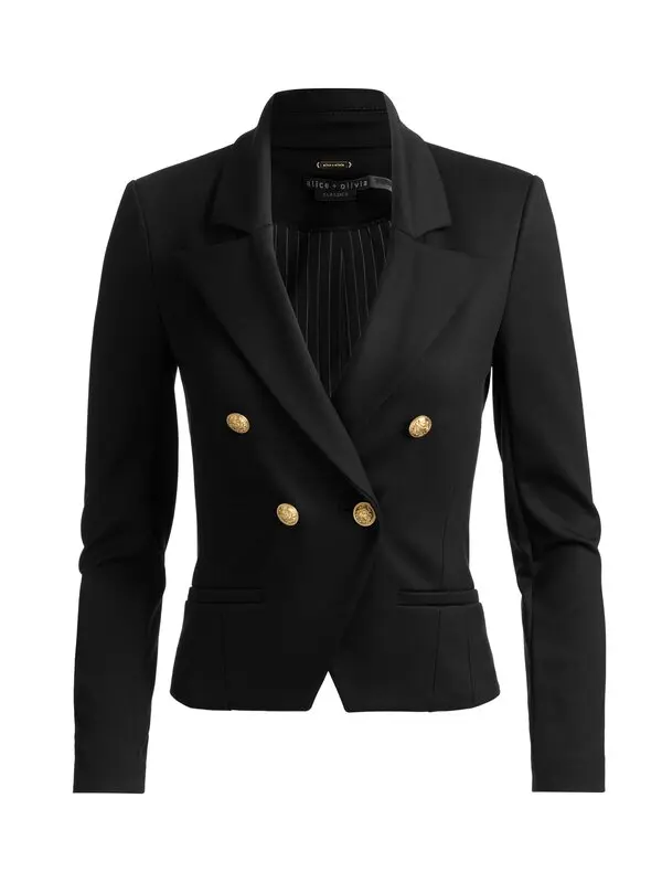 Alice + Olivia Sable Double Breasted Cropped Blazer - Black