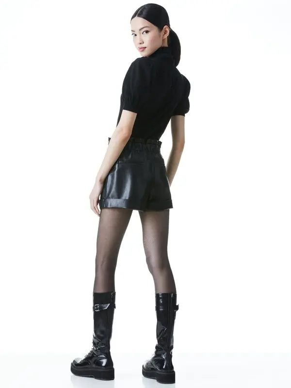 Alice + Olivia Reagan Vegan Leather Paper Bag Waist Shorts