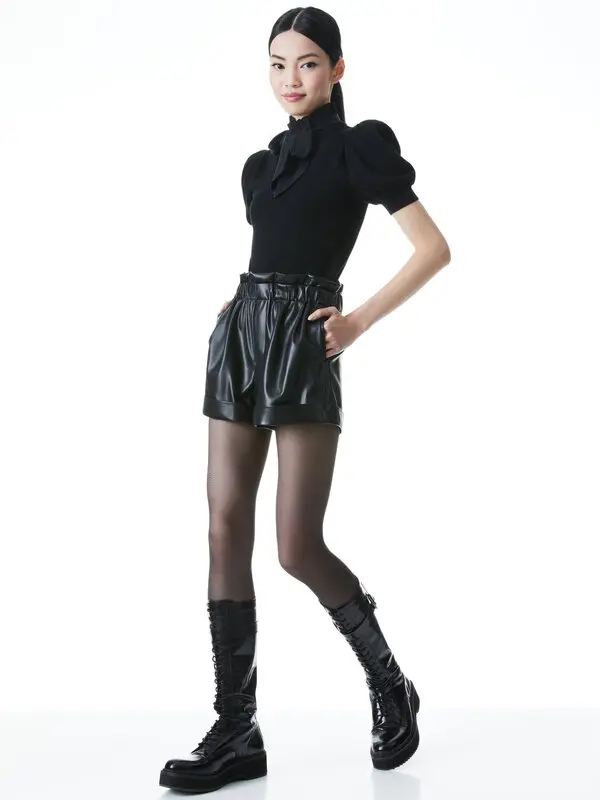 Alice + Olivia Reagan Vegan Leather Paper Bag Waist Shorts
