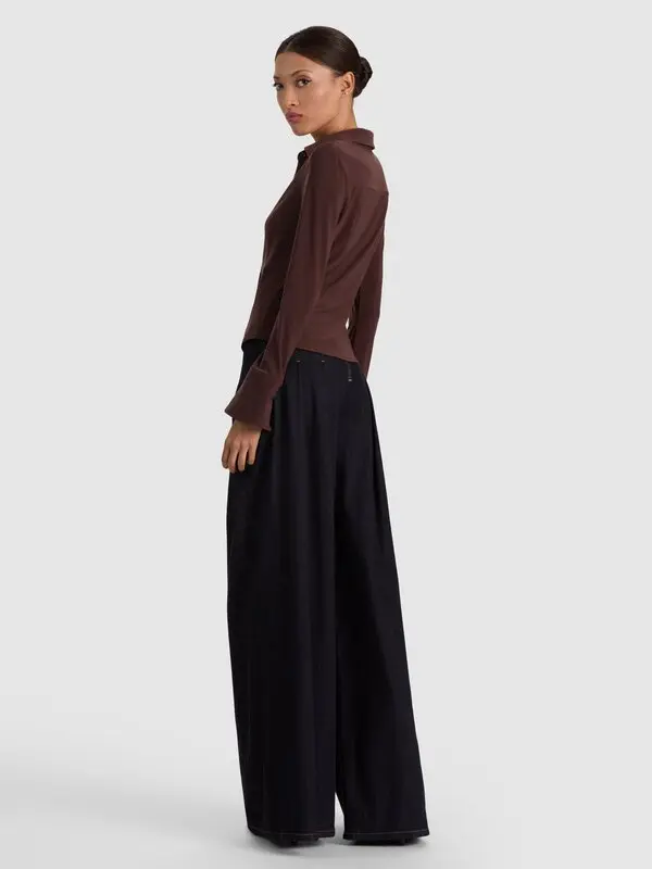 Alice + Olivia Freya Button-down Top With Flared Cuffs - Dark Chocolate