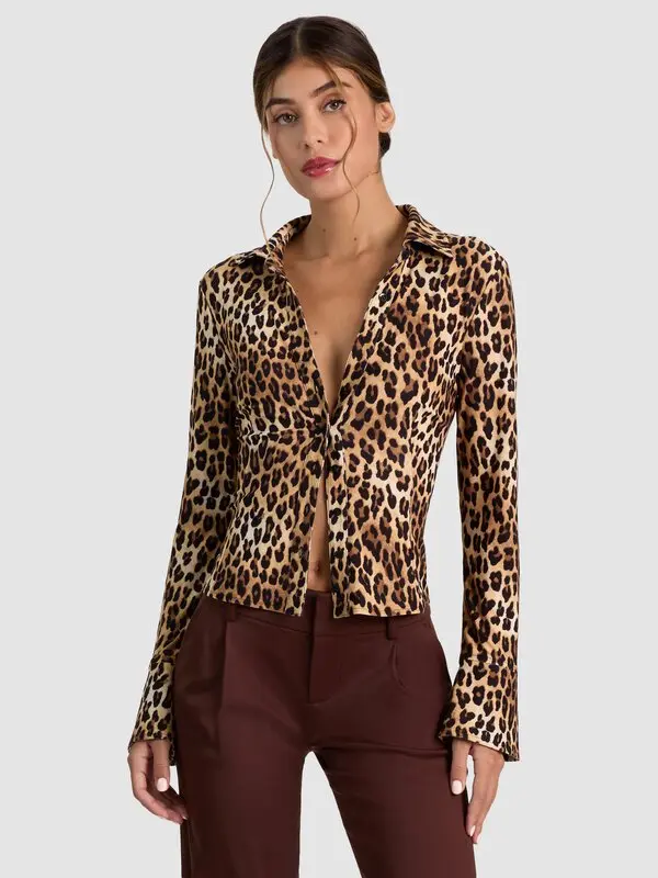 Alice + Olivia Freya Button-down Top - Spotted Leopard