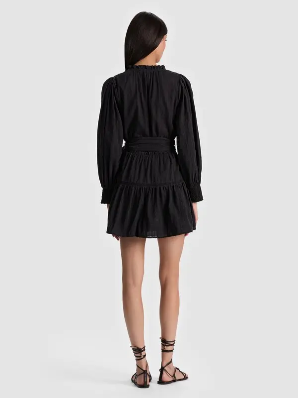 Alice + Olivia Sadie Embroidered Cotton Poplin Mini Shirt Dress With Lace Trim