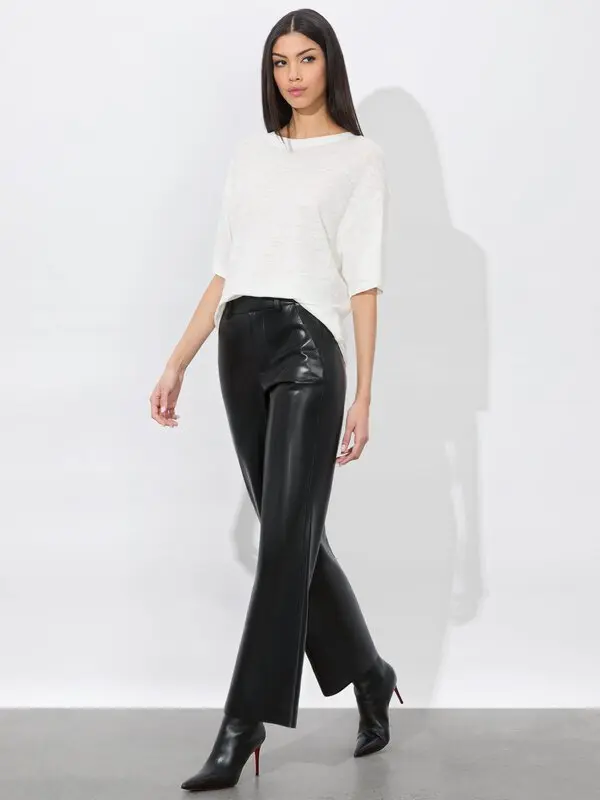 Alice + Olivia Alexander Vegan Leather Tailored Trousers - Black