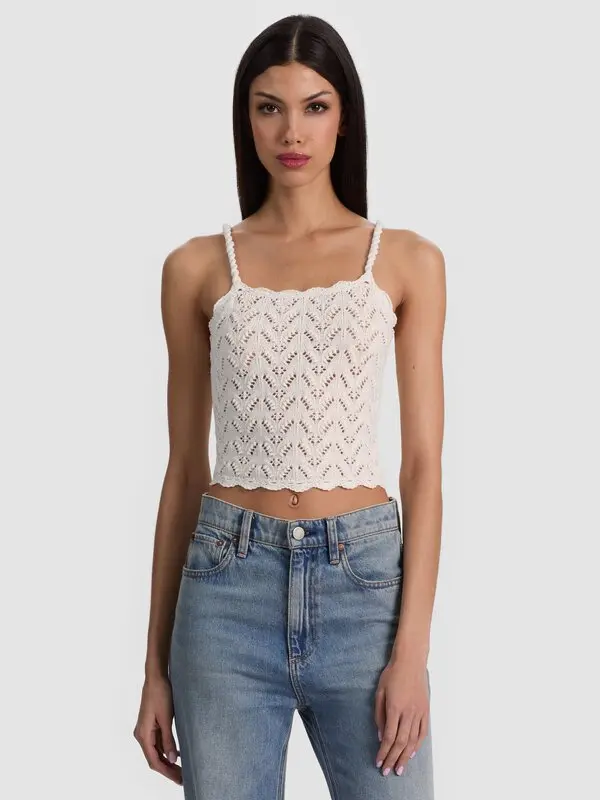 Alice + Olivia Sid Crochet Tank With Chiffon Straps - Soft White