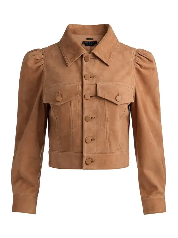 Alice + Olivia Lana Suede Puffed Sleeve Cropped Jacket