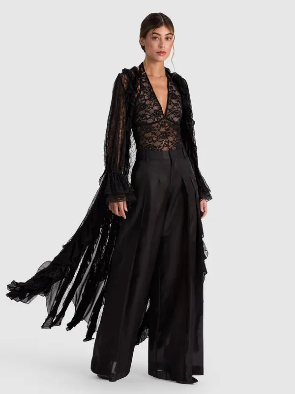 Alice + Olivia Cher Ruffle Maxi Robe - Black