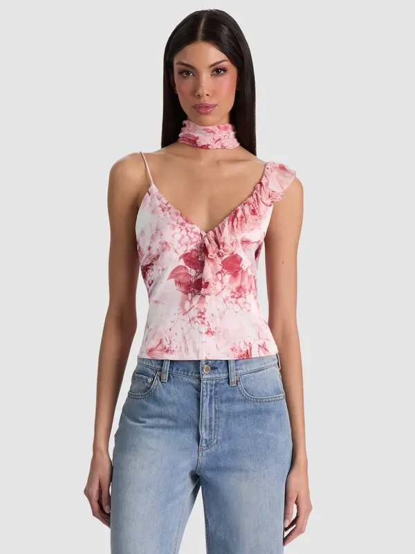 Alice + Olivia Zelda Ruffle Tank With Scarf - Sea Breeze English Rose