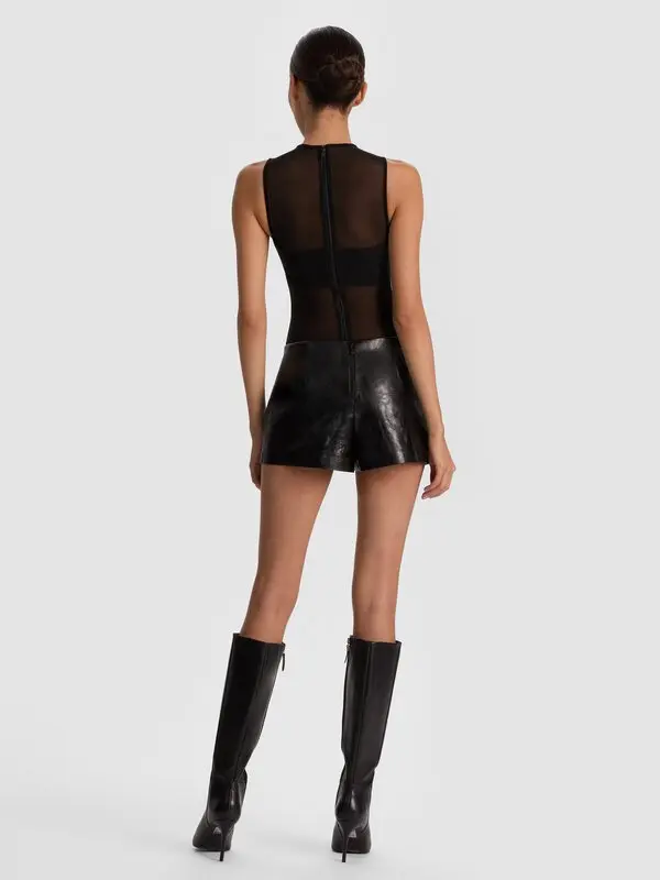 Alice + Olivia Sleeveless Sheer Mesh Bodysuit - Black