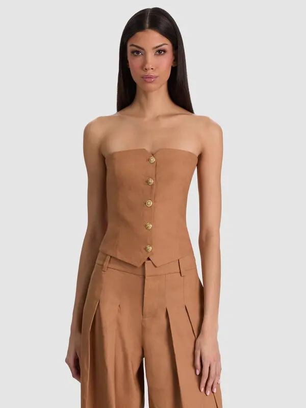 Alice + Olivia Kelcey Strapless Linen Vest - Tan
