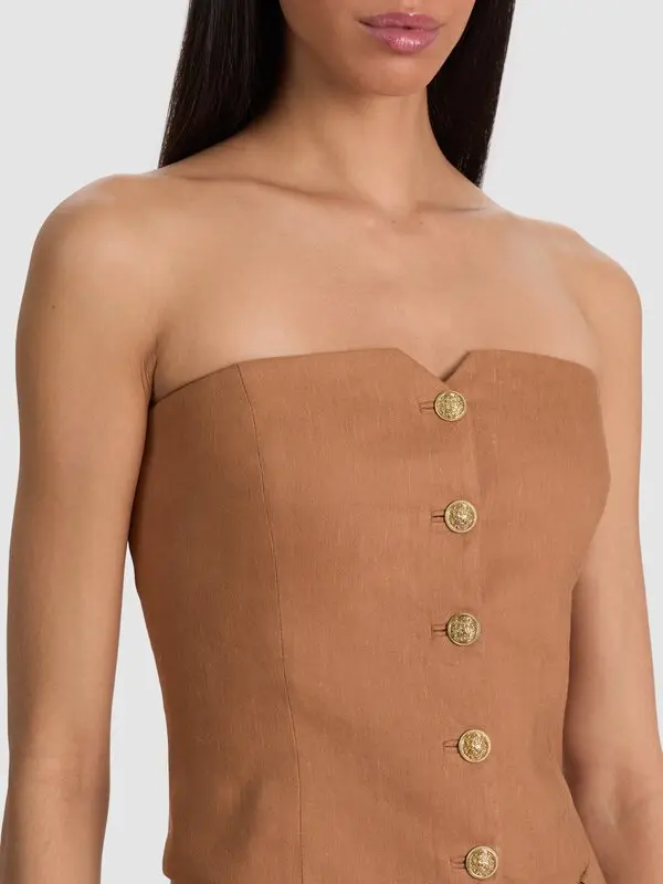 Alice + Olivia Kelcey Strapless Linen Vest - Tan