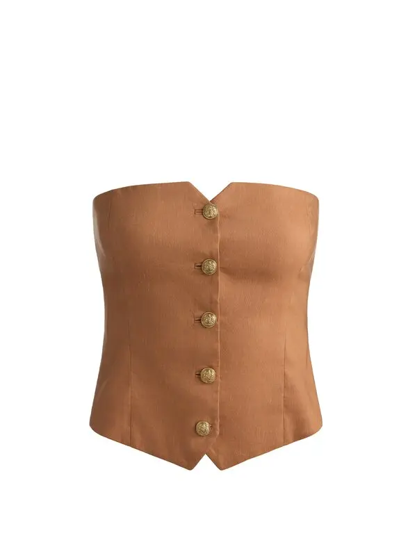 Alice + Olivia Kelcey Strapless Linen Vest - Tan