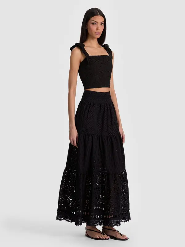 Alice + Olivia Marinda Embroidered Cropped Top With Tie Shoulders