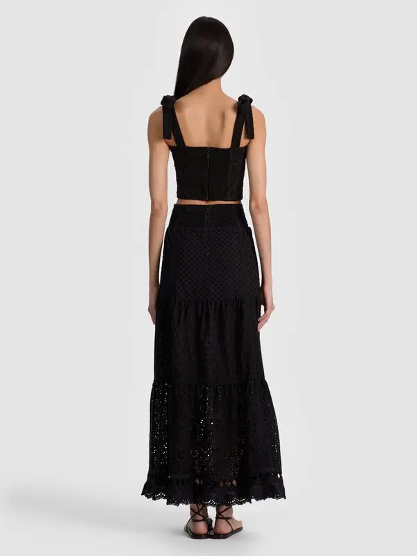 Alice + Olivia Marinda Embroidered Cropped Top With Tie Shoulders
