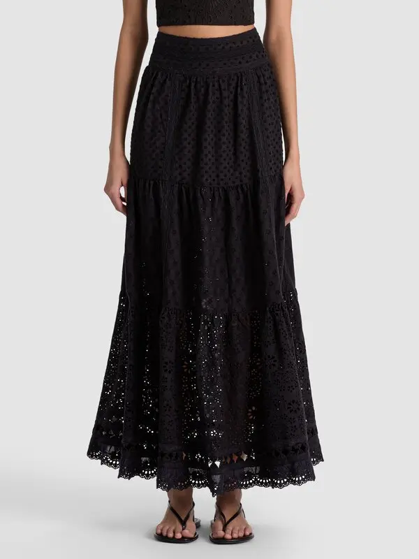 Alice + Olivia Leona Embroidered Midi Skirt - Black