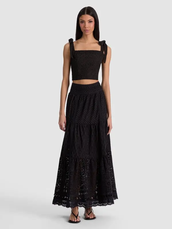 Alice + Olivia Leona Embroidered Midi Skirt