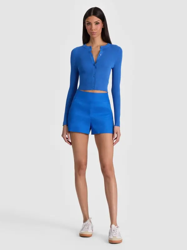 Alice + Olivia Carson Ribbed Knit Cropped Cardigan - Blue Iris