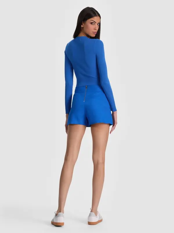 Alice + Olivia Carson Ribbed Knit Cropped Cardigan - Blue Iris